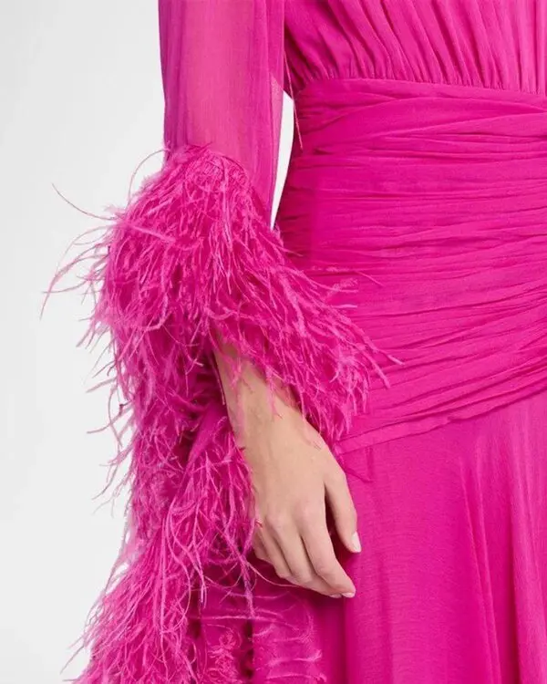 BRONX BANCO Geisha Feather-trim Gown - Pink