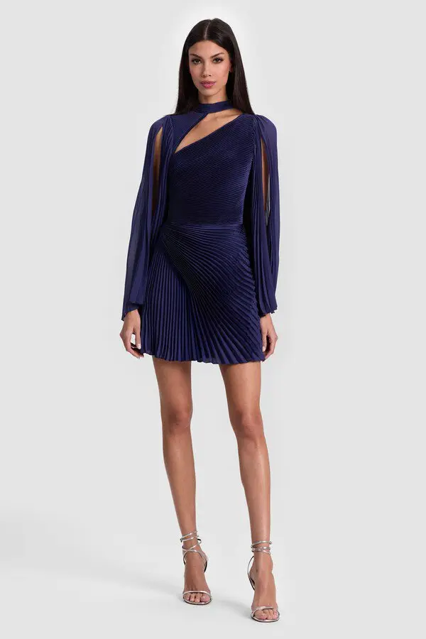 Alice + Olivia Aurelie Pleated Mini Dress With Cape Sleeves