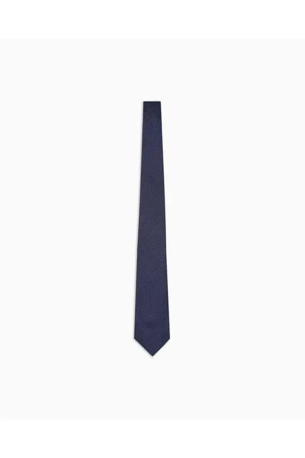Giorgio Armani Chevron Jacquard Pure Silk Neck Tie - Blue
