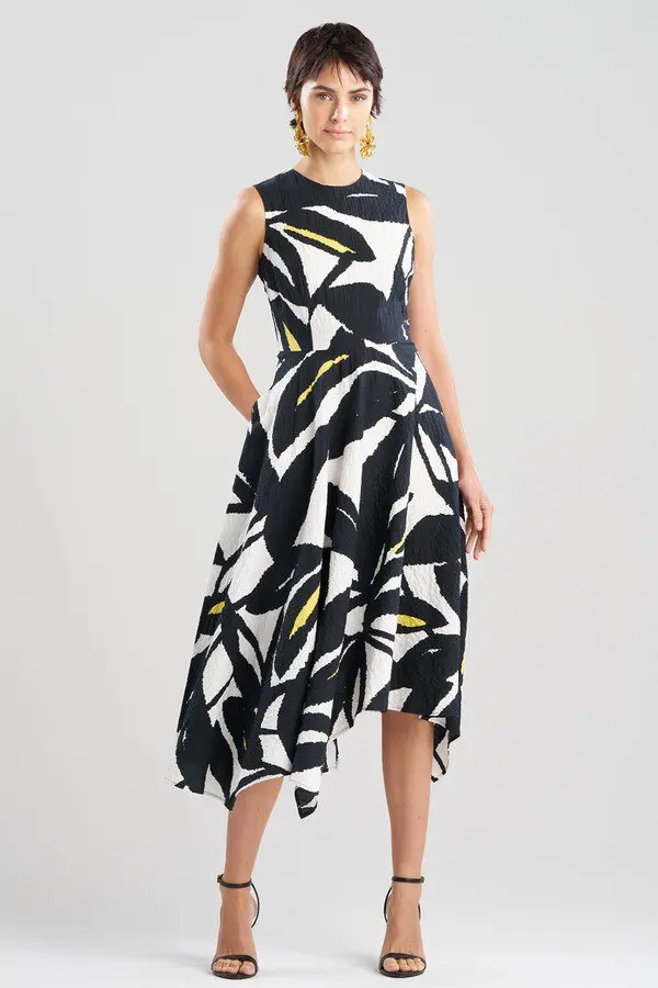 Natori Leaf Matelassé Cotton Origami Maxi Dress - Black