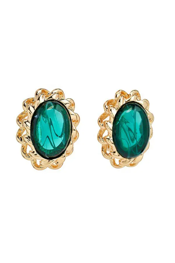 KENNETH JAY LANE Emerald Center Oval Clip-on Earrings - Gold