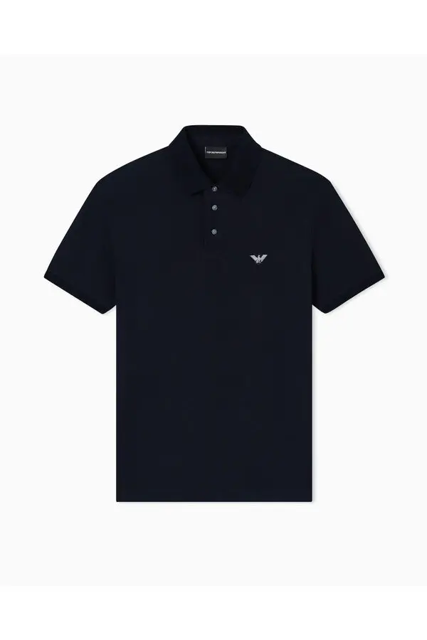 Emporio Armani Piqué Polo Shirt With Embroidered Eagle - Red