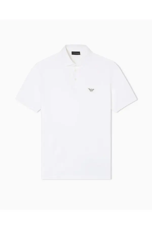 Emporio Armani Piqué Polo Shirt With Embroidered Eagle - White