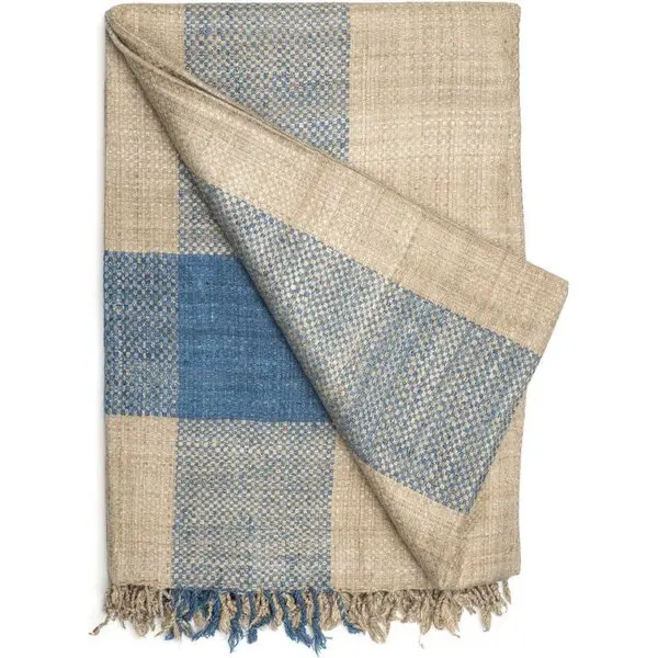 SUSTAINABLE THREADS Border Handwoven Silk Throw - Indigo