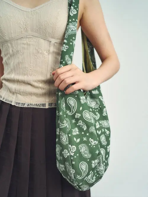 LOST PATTERN Paisley Cotton Hobo Shoulder Bag - Sagebrush Green