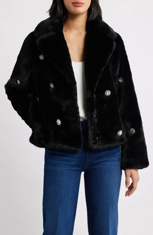 CECE DUPRAZ Embellished Faux Fur Coat - Black
