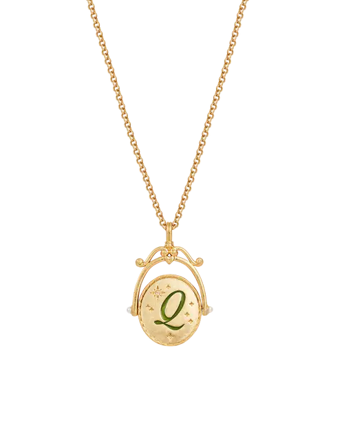 FABLE ENGLAND Queen Annes Lace Initial Spinner Chain Necklace - Gold