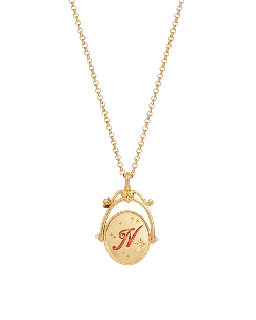 FABLE ENGLAND Initial Nasturtium Spinner Chain Necklace - Gold