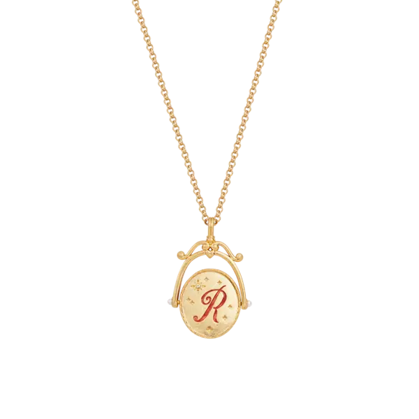 FABLE ENGLAND R Initial Rose Spinner Chain Necklace - Gold