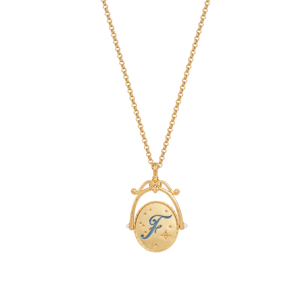 FABLE ENGLAND Initial Forget-me-not Spinner Chain Necklace - Gold