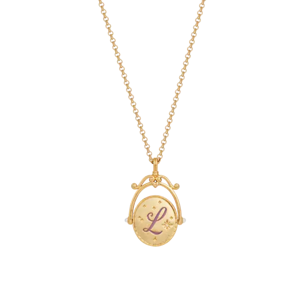 FABLE ENGLAND L Initial Lavender Spinner Chain Necklace - Gold