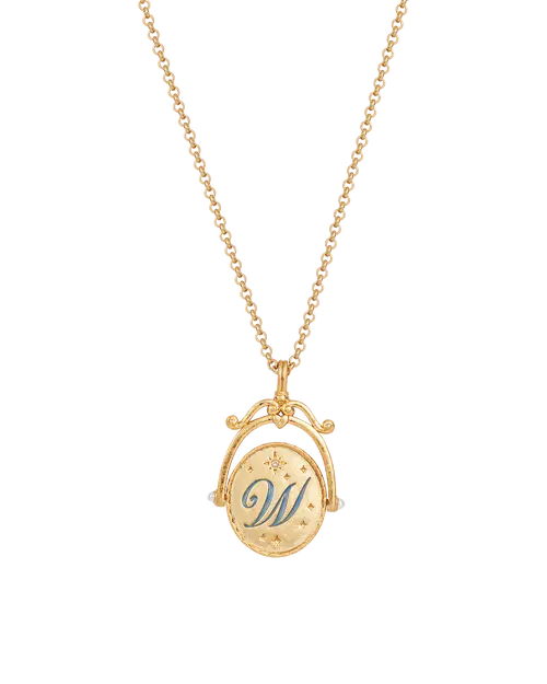 FABLE ENGLAND W Initial Water Lily Spinner Chain Necklace - Gold