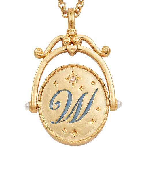 FABLE ENGLAND W Initial Water Lily Spinner Chain Necklace