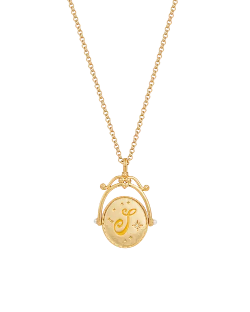 FABLE ENGLAND S Initial Sunflower Spinner Chain Necklace - Gold