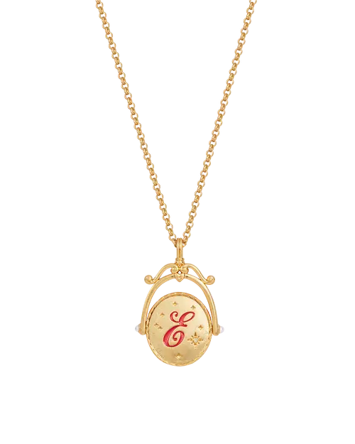 FABLE ENGLAND E Initial Echinacea Spinner Chain Necklace - Gold