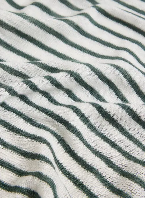 Majestic Filatures Linen Knit Stripe Elbow Sleeve Crewneck - Agave