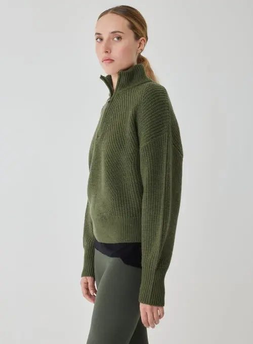 Majestic Filatures Merino Rib Half Zip Mock Neck