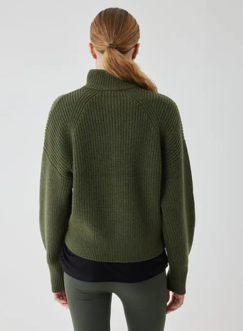 Majestic Filatures Merino Rib Half Zip Mock Neck