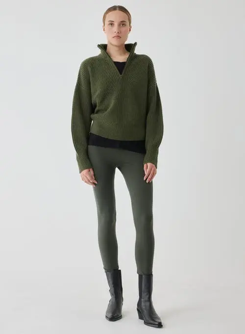 Majestic Filatures Merino Rib Half Zip Mock Neck