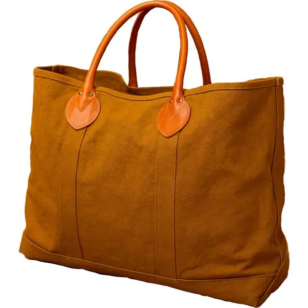 FORTELA Canvas Tote With Leather Handles - Camel