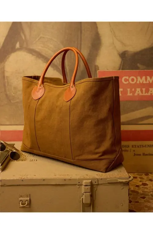 FORTELA Canvas Tote With Leather Handles - Camel