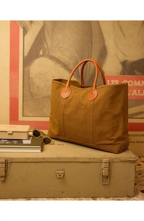 FORTELA Canvas Tote With Leather Handles - Camel