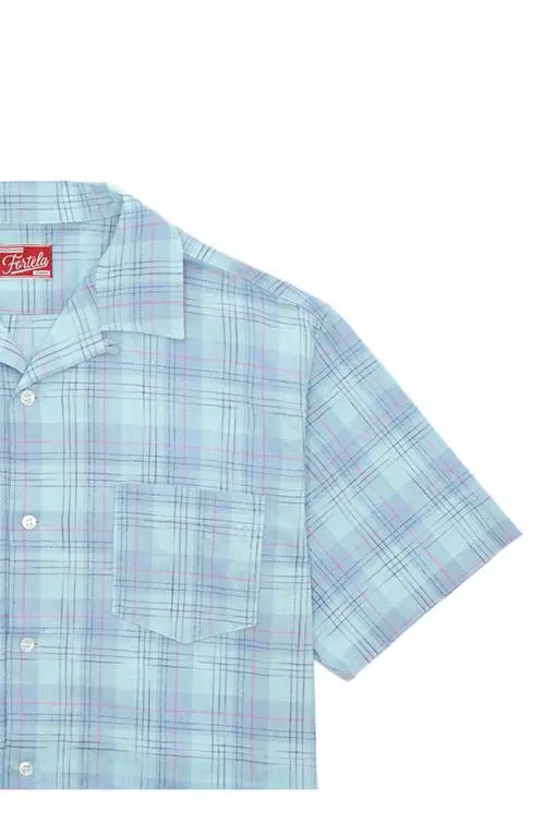 FORTELA Strike Bowling Cotton Check Shirt - Sky