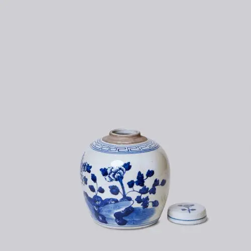 COBALT GUILD Porcelain Peony Lidded Round Storage Jar