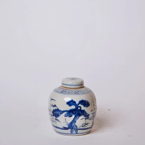 COBALT GUILD Porcelain Three Friends Round Storage Jar - Blue + White