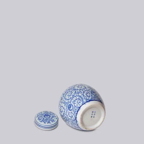 COBALT GUILD Porcelain Scrolling Peony Round Jar
