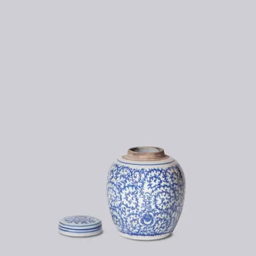 COBALT GUILD Porcelain Scrolling Peony Round Jar