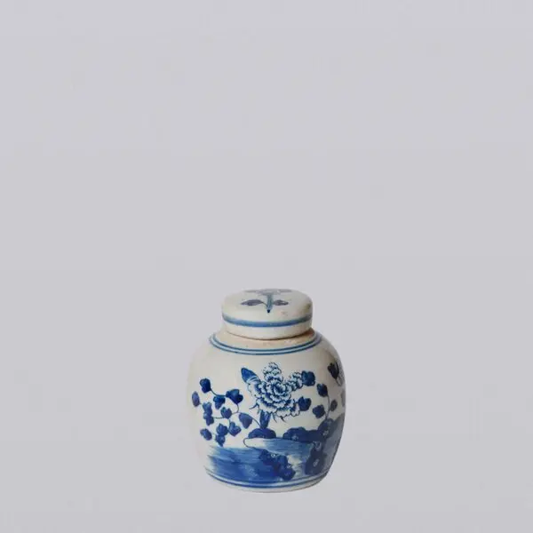 COBALT GUILD Porcelain Mini Peony Floral Round Jar