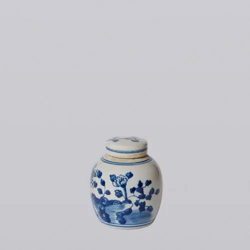 COBALT GUILD Porcelain Mini Peony Floral Round Jar