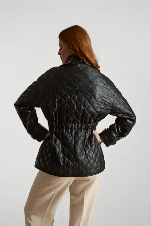 FURNIQ UK Quilted Leather Zip-up Jacket With Gold-tone Hardware