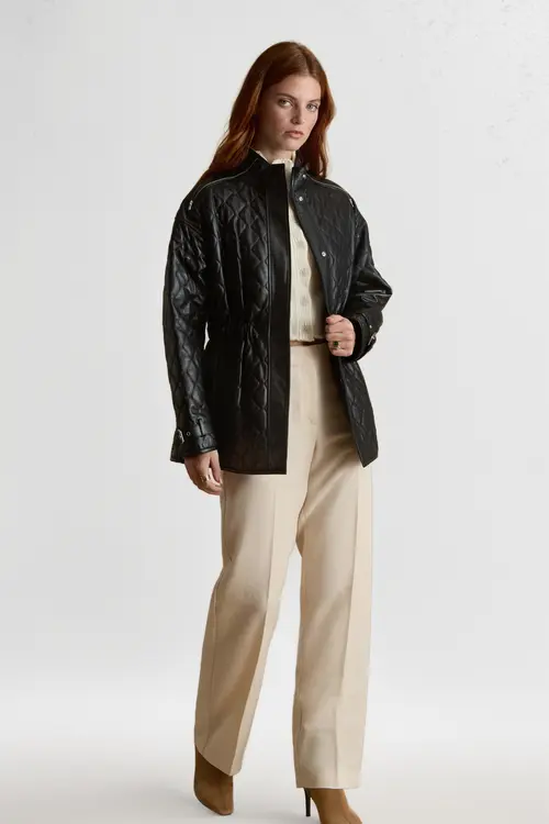 FURNIQ UK Quilted Leather Zip-up Jacket With Gold-tone Hardware