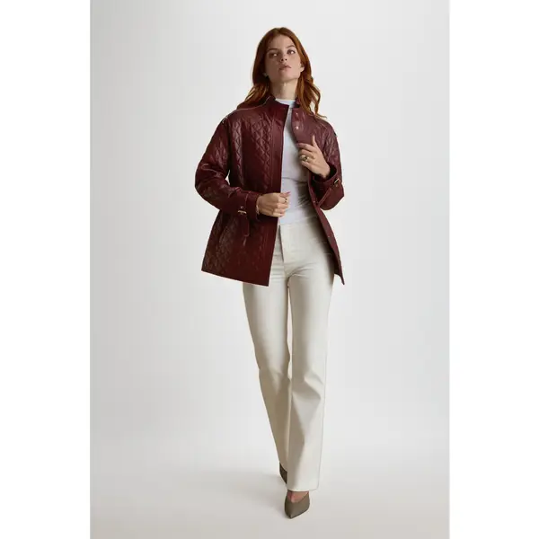 FURNIQ UK Leather Quilted Coat - Burgundy