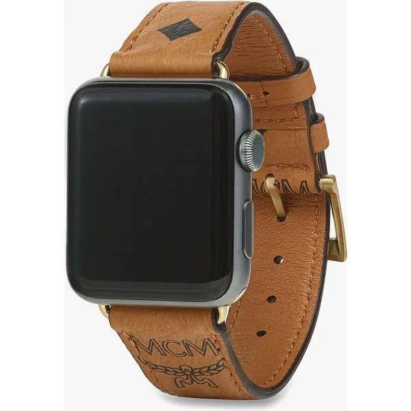 Mcm Apple Watch Band In Visetos - Cognac