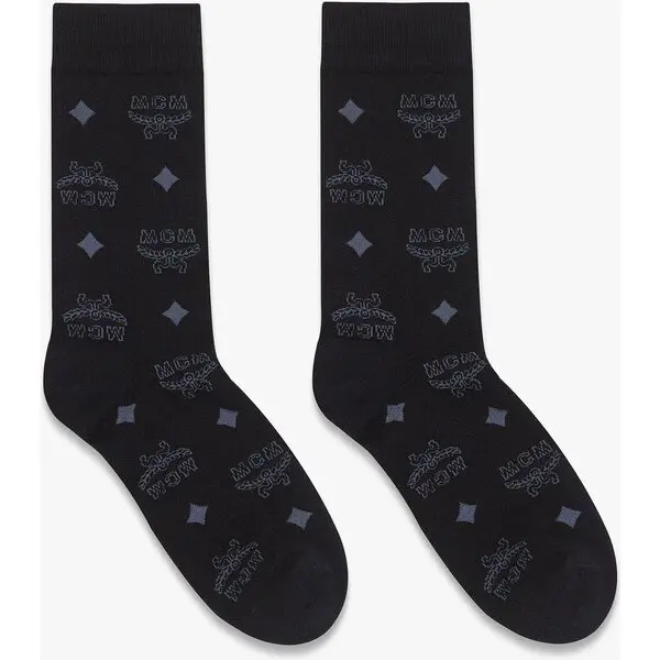Mcm Monogram Knit Crew Socks - Black