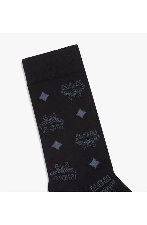 Mcm Monogram Knit Crew Socks - Black
