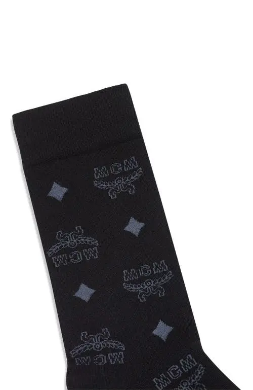 Mcm Monogram Knit Crew Socks - Black