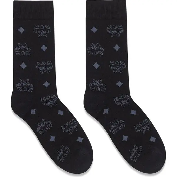 Mcm Monogram Knit Crew Socks - Black