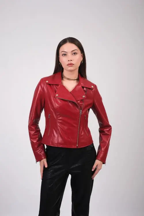 FURNIQ UK Leather Biker Jacket - Red