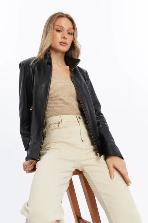 FURNIQ UK Blythe Leather Jacket - Black
