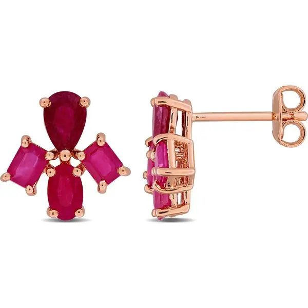 JULIANNA B. Floral Cluster Stud Earrings - Ruby