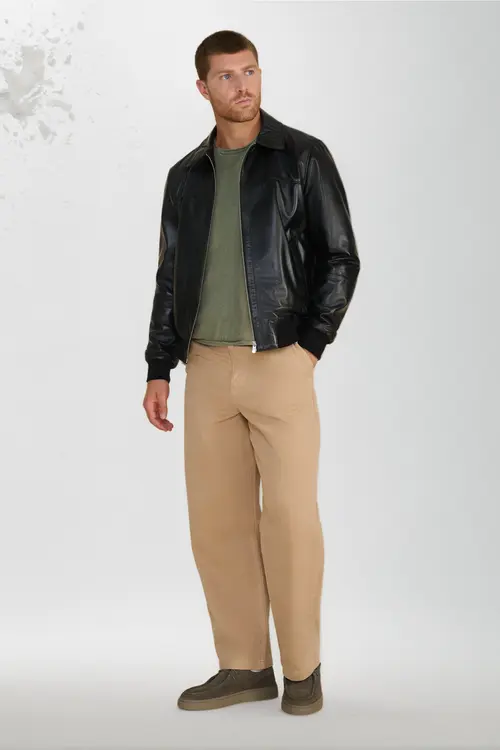 FURNIQ UK Leather Bomber Jacket - Black