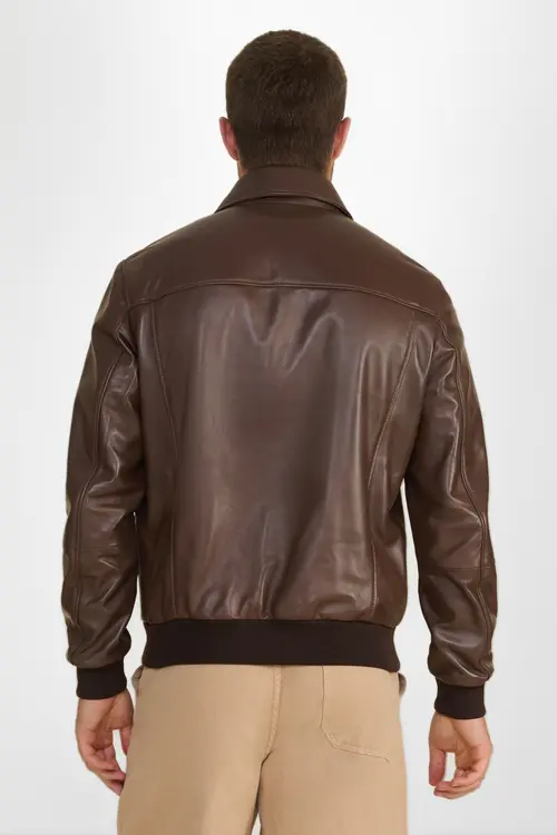 FURNIQ UK Leather Bomber Jacket - Brown