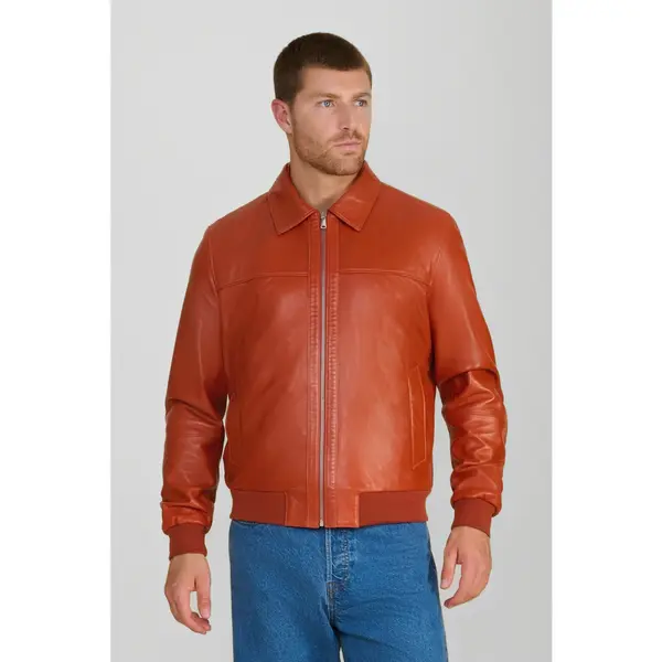 FURNIQ UK Leather Bomber Jacket - Whiskey