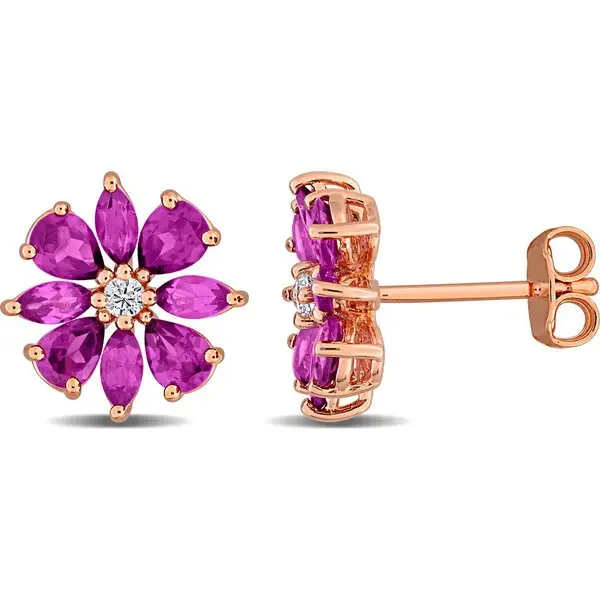 JULIANNA B. Flower Stud Earrings - Rhodolite