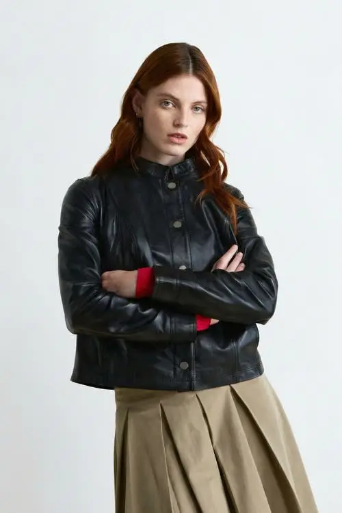 FURNIQ UK Amelia Leather Jacket - Black
