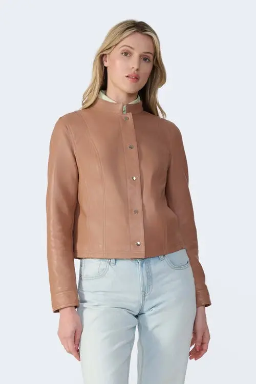 FURNIQ UK Amelia Leather Jacket - Mocha